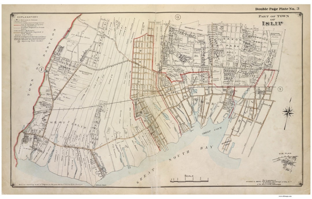 Islip Southwest - 1915 - Long Island New York - Suffolk Co Atlas V1 Old ...