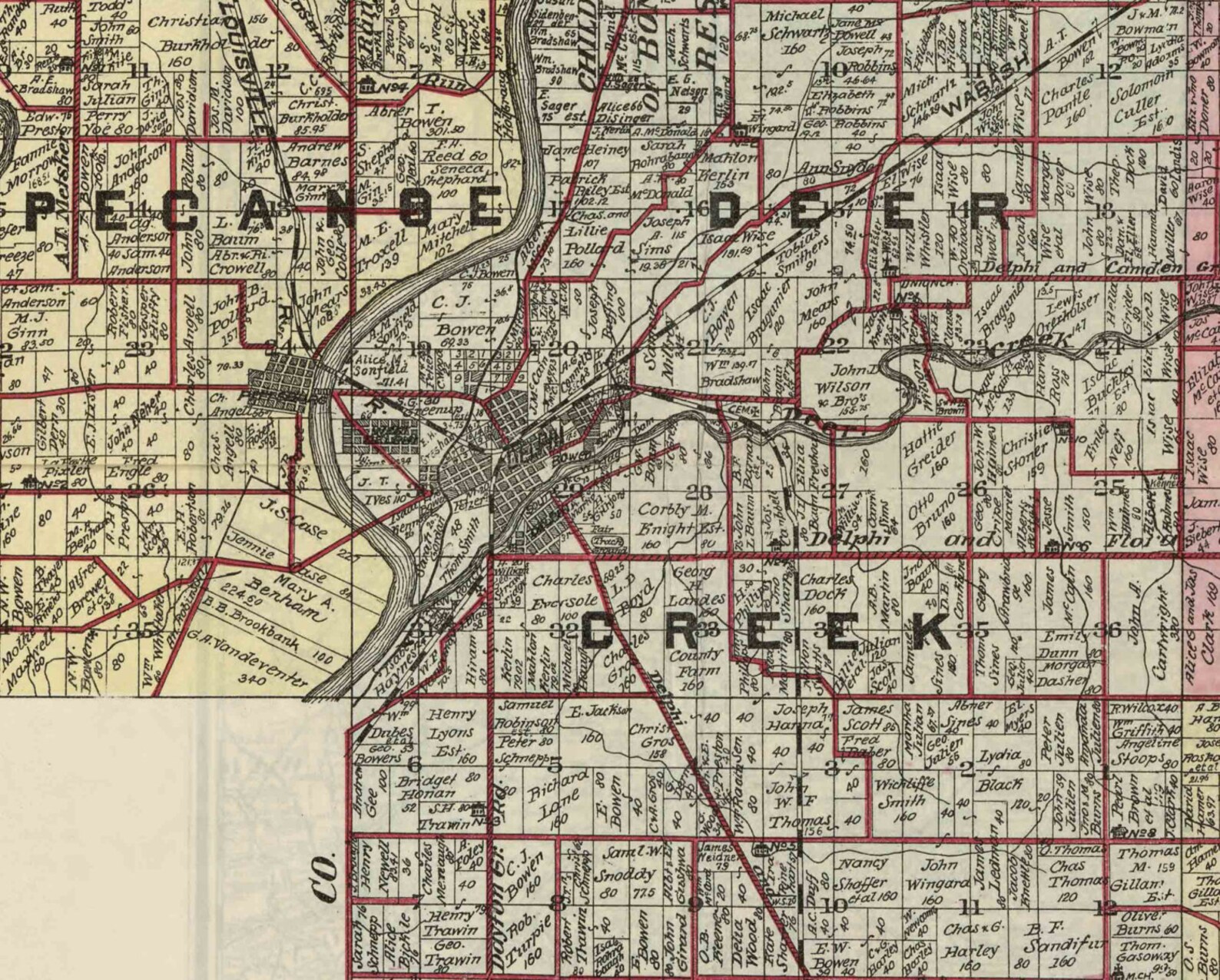Carroll County Indiana 1898 - Old Wall Map Reprint With Landowner Names ...