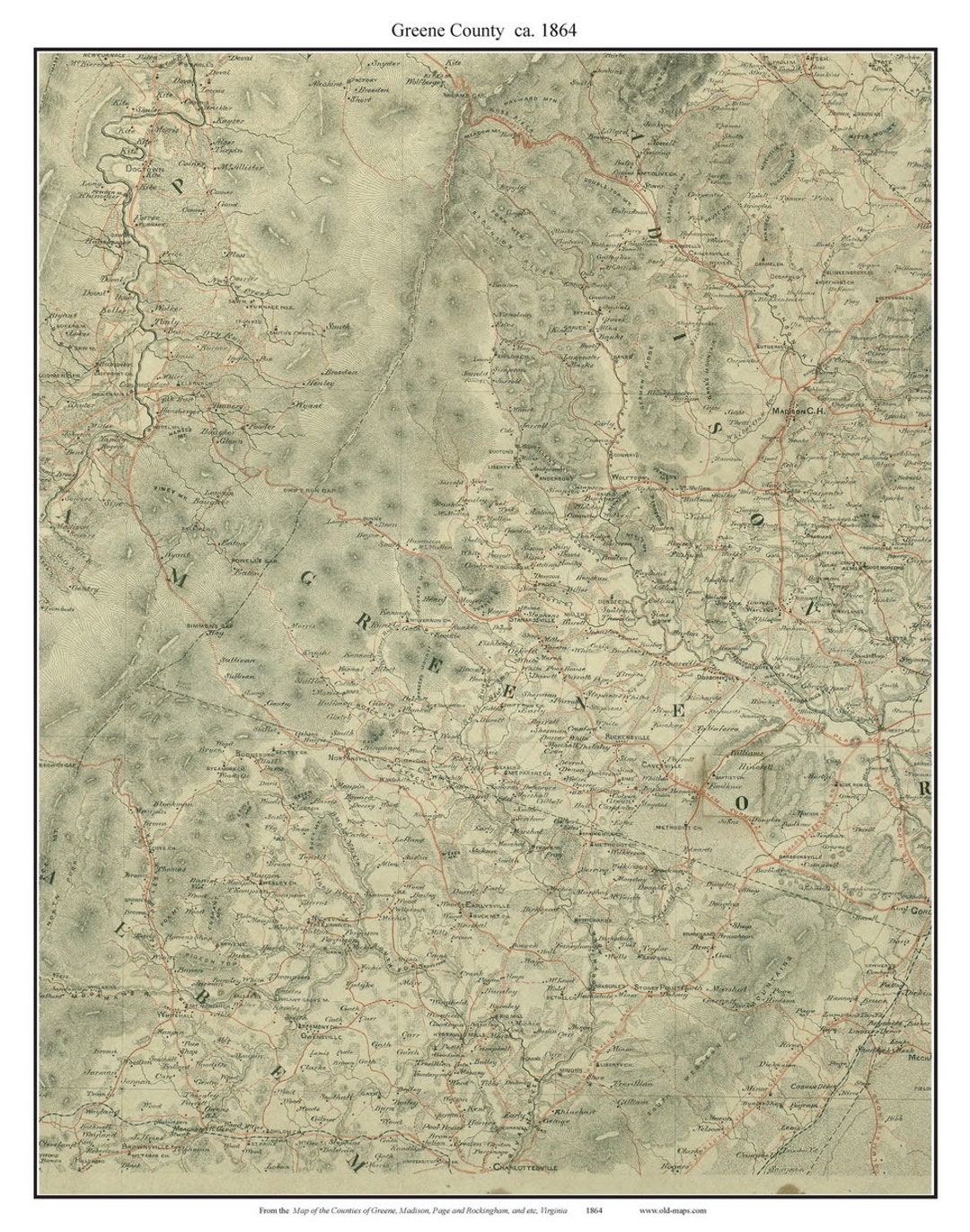 Greene County 1864 Old Map With Homeowner Names Virginia Reprint ...