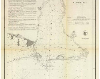 Mobile Bay Map Art C. 1820 14 X 19 Mobile Bay Map Old Maps and Prints ...