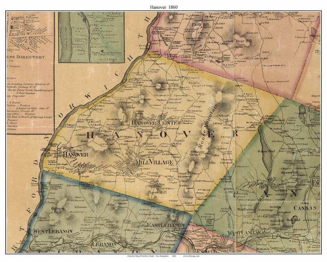 Hanover 1860 Old Town Map With Homeowner Names New Hampshire - Reprint ...