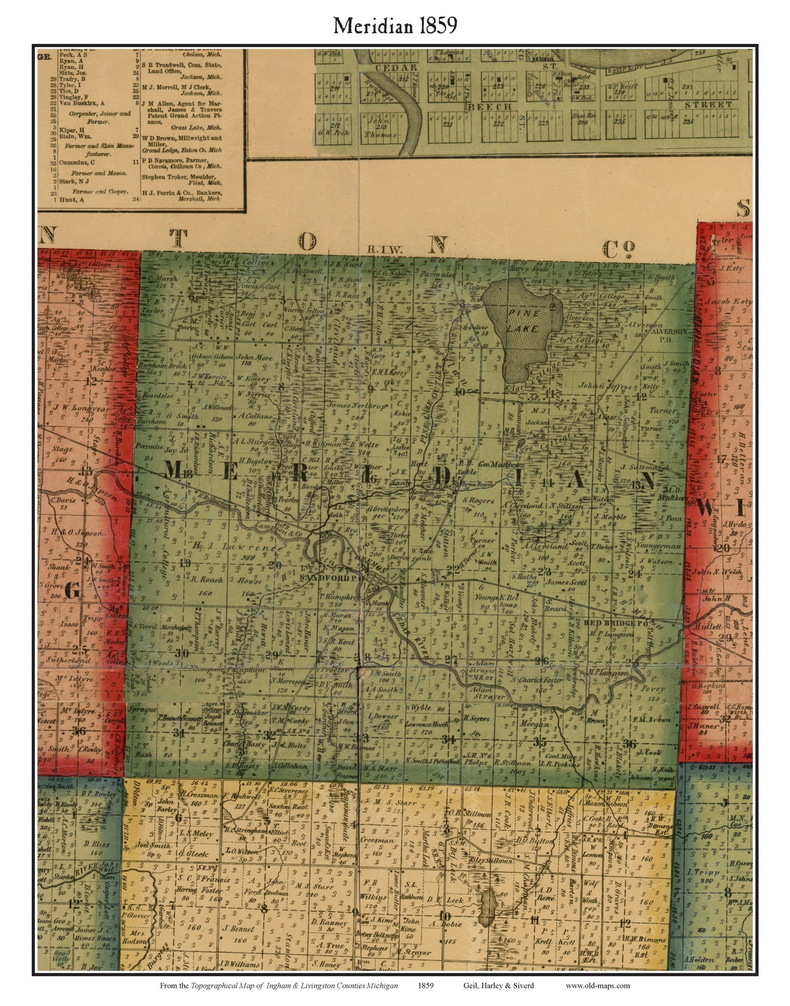 Meridan 1859 Old Town Map With Homeowner Names Pine Lake - Etsy