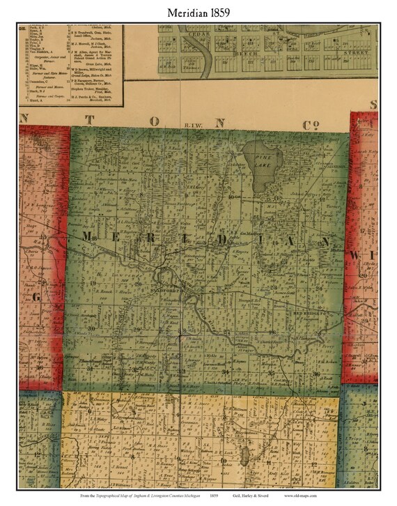 Meridan 1859 Old Town Map With Homeowner Names Pine Lake | Etsy
