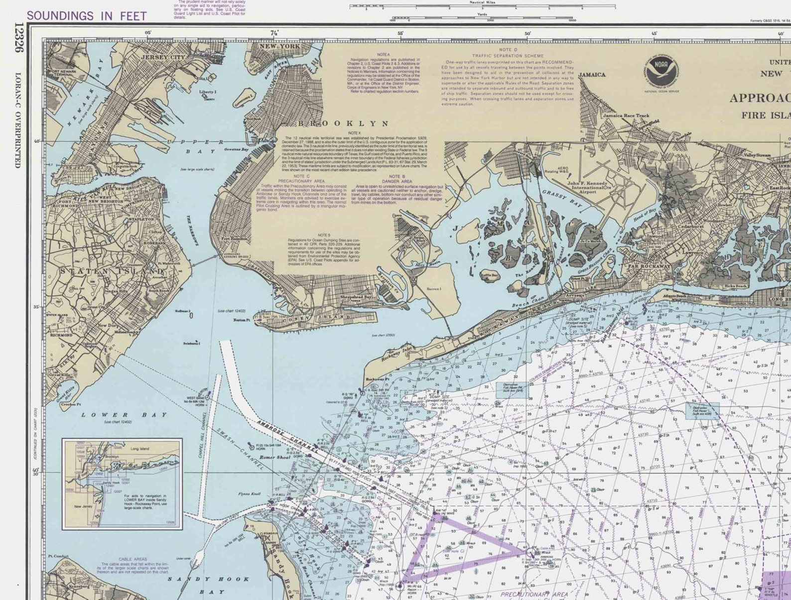 Approaches to New York City 1990 Nautical Map Reprint New | Etsy