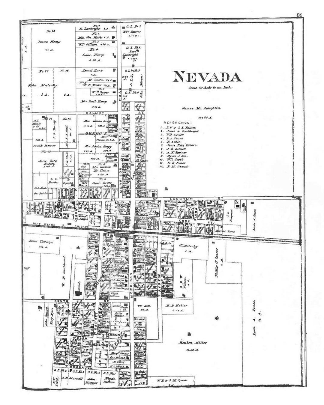 Nevada 1879 Old Town Map With Homeowner Names - Ohio - Reprint ...