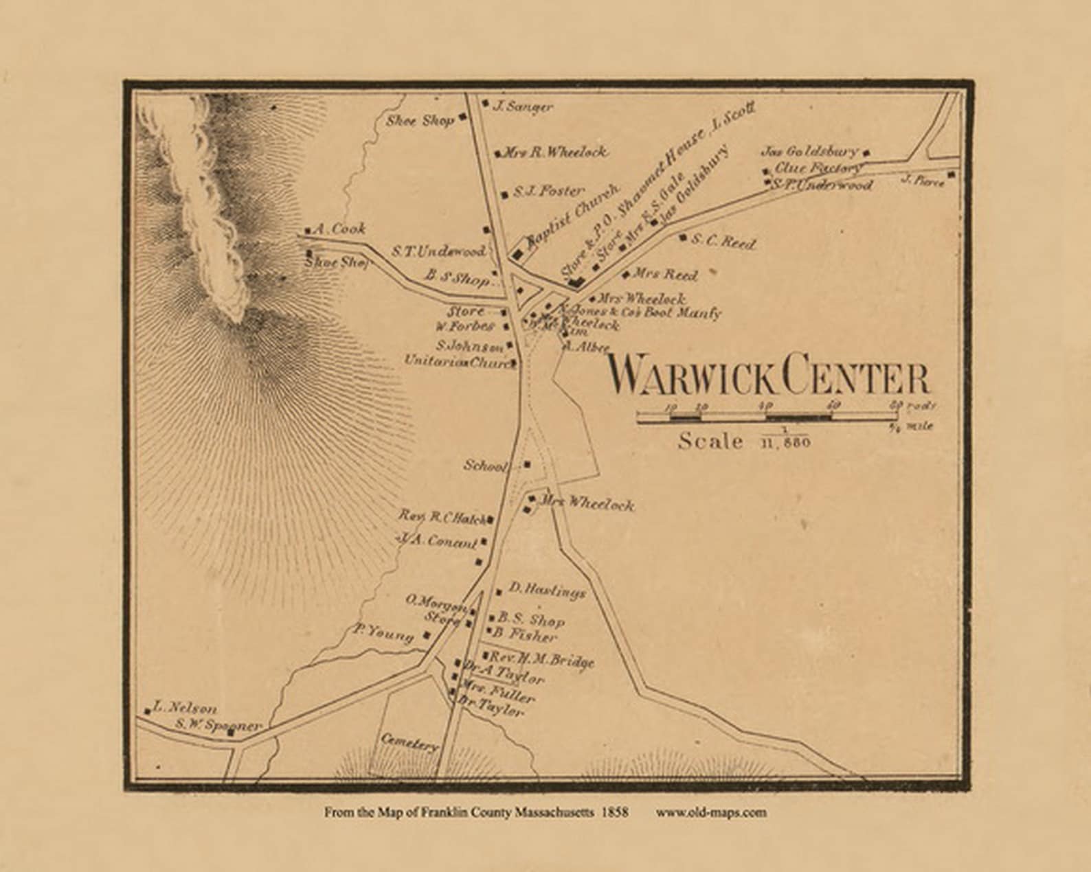 Warwick Center 1858 Old Town Map With Homeowner Names - Etsy