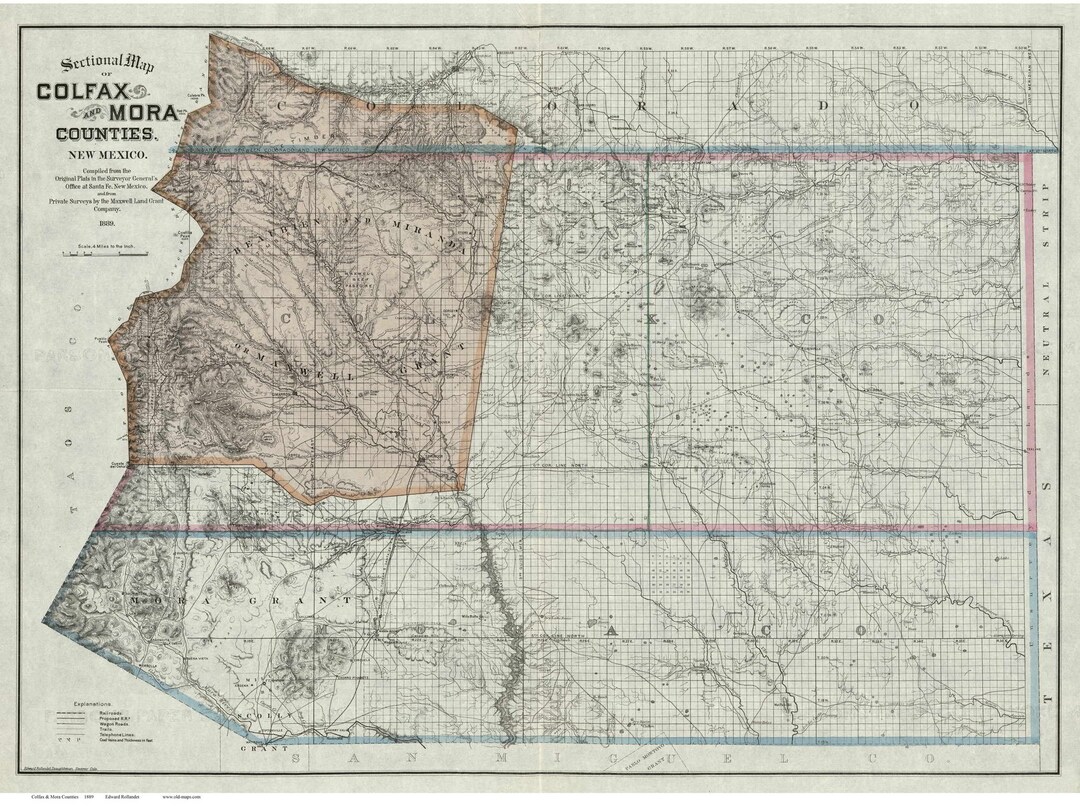 Colfax & Mora Counties New Mexico 1889 - Old Wall Map - Reprint - Etsy