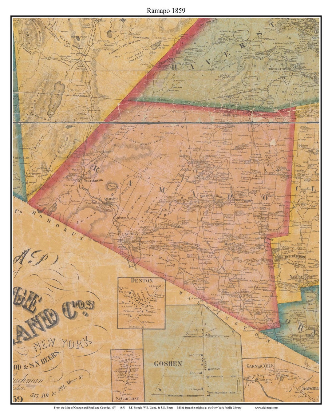 Ramapo 1859 Old Map Homeowner Names - Genealogy - Rockland County New ...