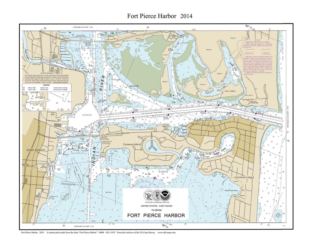 Fort Pierce Harbor 2014 - Nautical Map Florida - Custom Print - 11475 ...