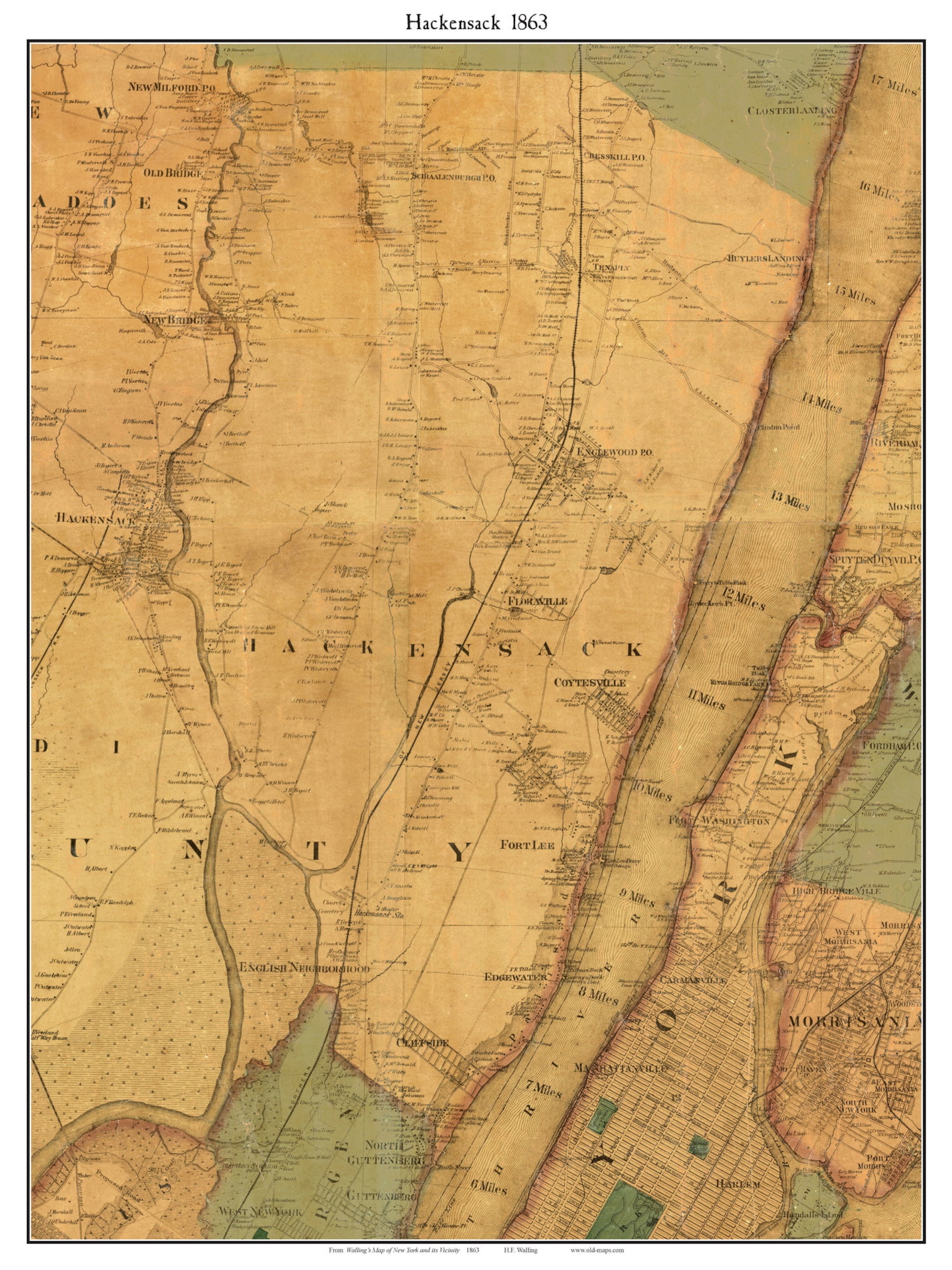 Hackensack 1863 Old Town Map With Homeowner Names New Jersey | Etsy