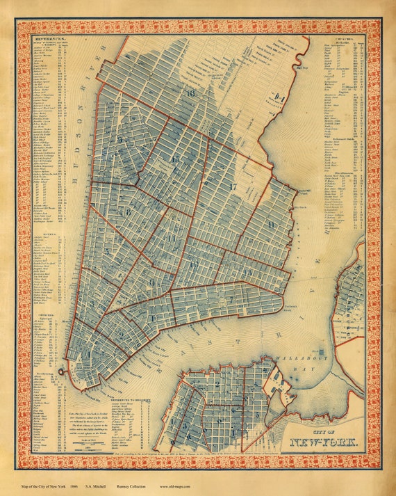 New York City 1846 Map by Mitchell Reprint NYC | Etsy