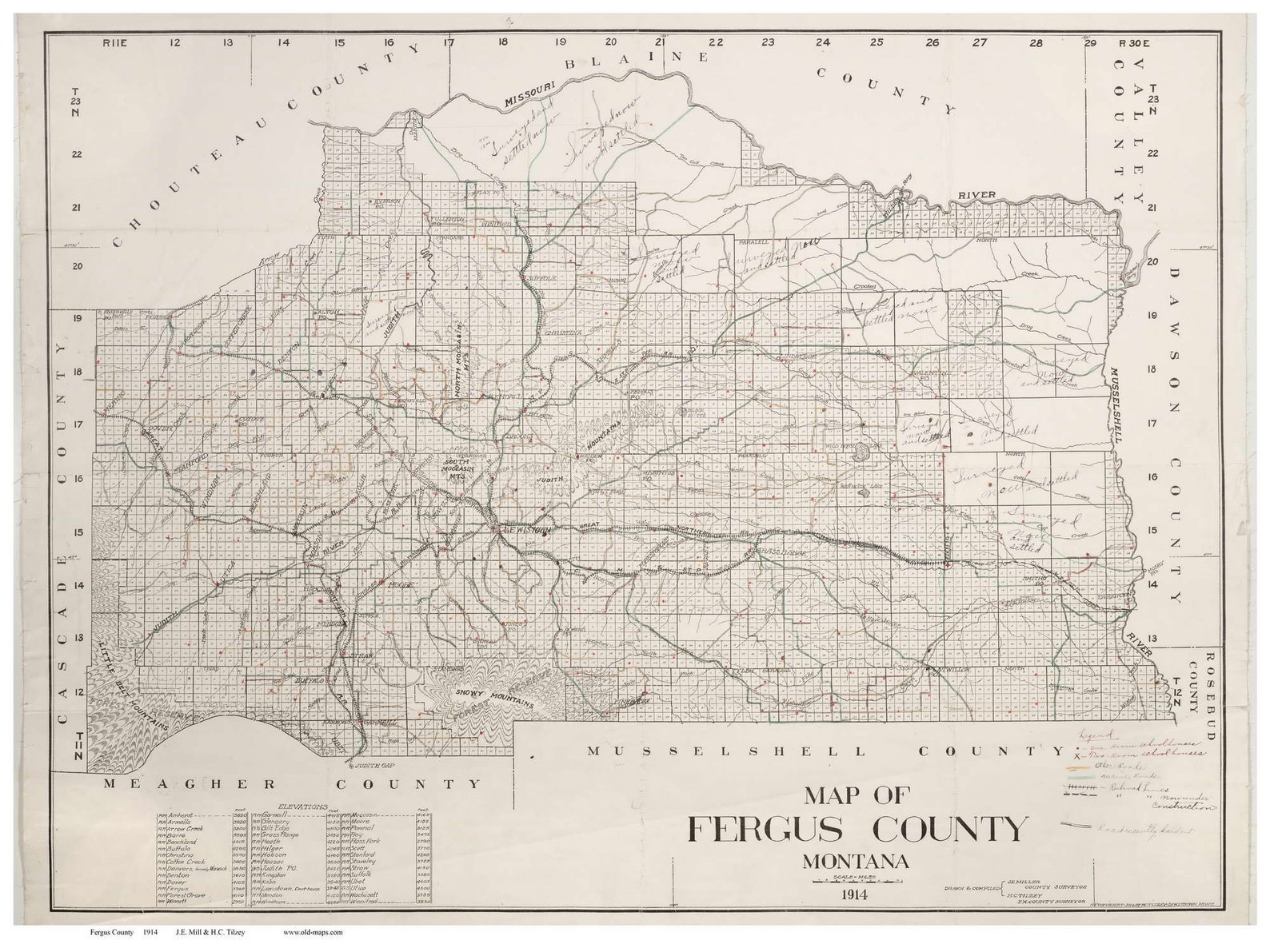Fergus County Montana 1914 - Old Wall Map - Reprint - Etsy