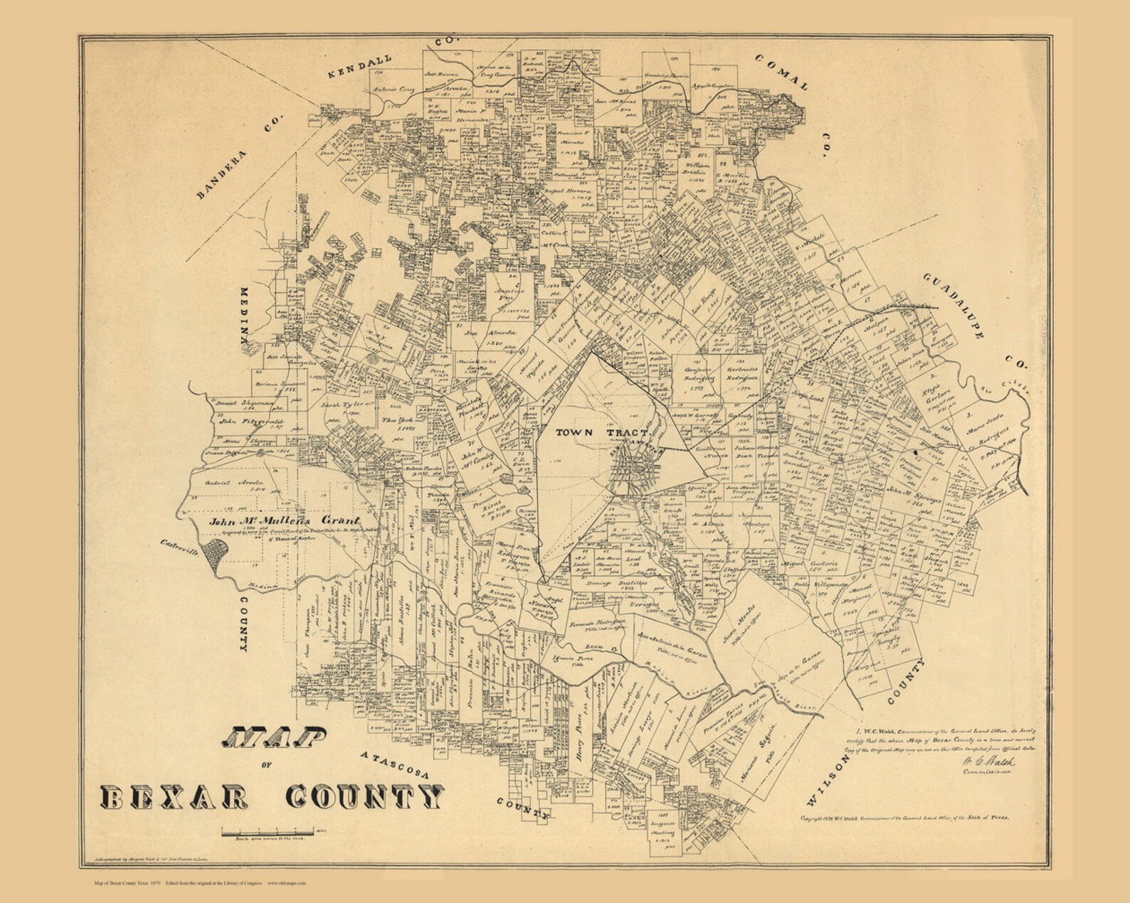 Bexar County Texas 1879 Old Wall Map Reprint With Land - Etsy