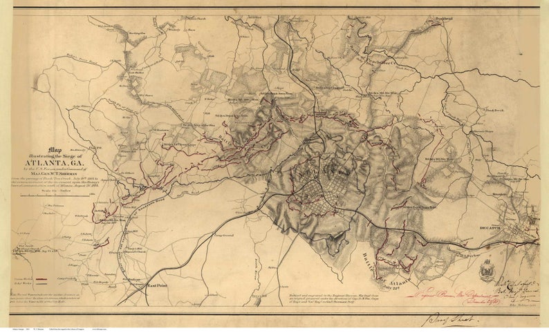 Atlanta Georgia 1864 Civil War City Siege Map by General - Etsy