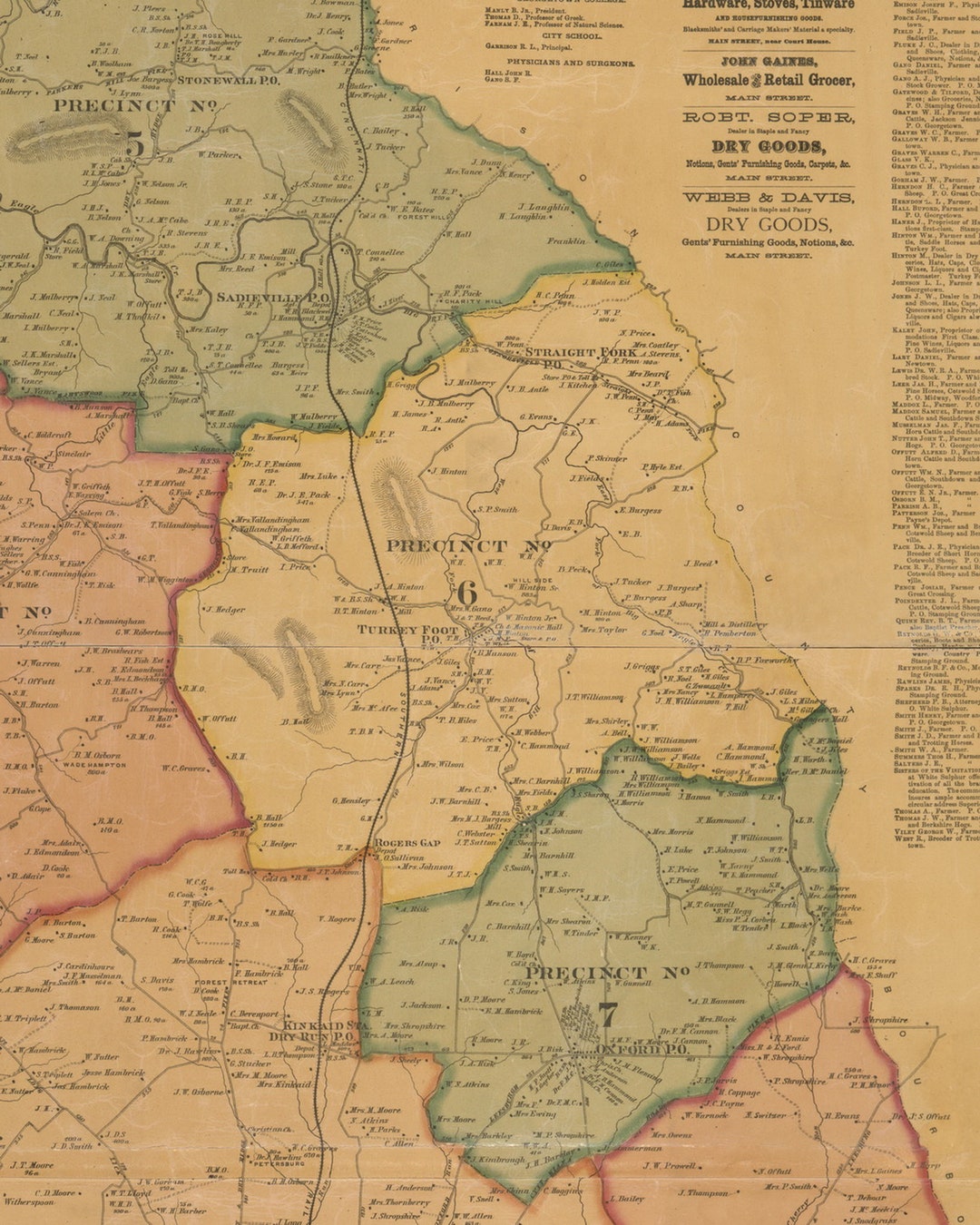 Precinct 6 Turkey Foot 1879 Old Town Map With Homeowner Names Kentucky ...