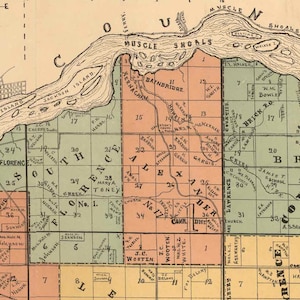 Colbert County Alabama 1896 - Old Wall Map With Landowner Names ...