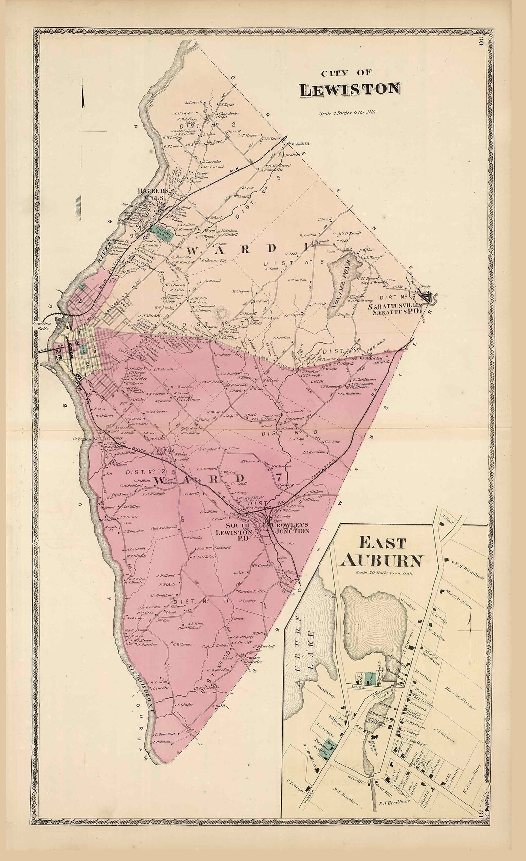 Lewiston 1873 - Old Town Map Reprint - Androscoggin County, Maine ...