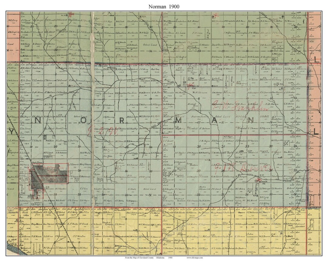 Norman 1900 - Old Town Map - Oklahoma - Reprint Cleveland Co OK TM - Etsy