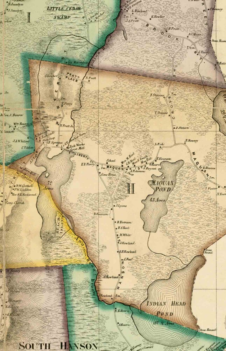 Hanson 1856x Old Town Map Homeowner Names Genealogy - Etsy