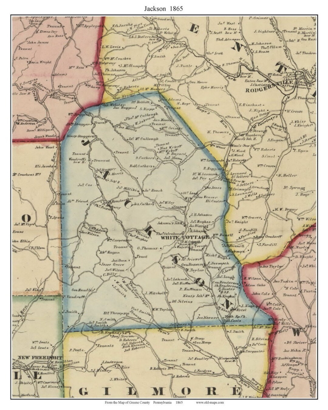 Jackson 1865 - Old Town Map - Pennsylvania - Reprint Genealogy - Greene ...