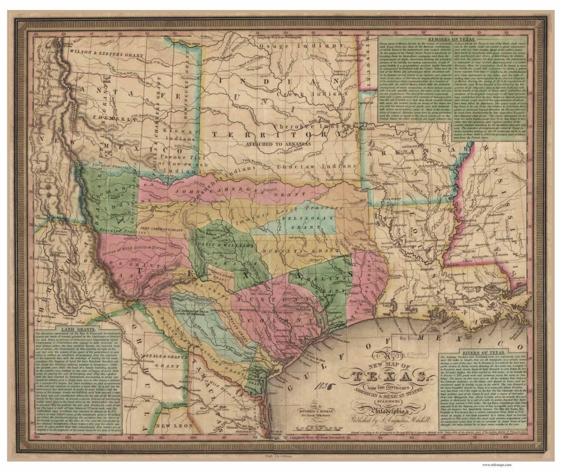 Texas 1835 State Map - Young - Land Grants - Reprint - Etsy