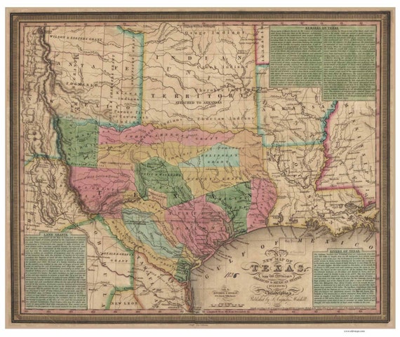 Texas 1835 State Map Young Land Grants Reprint | Etsy