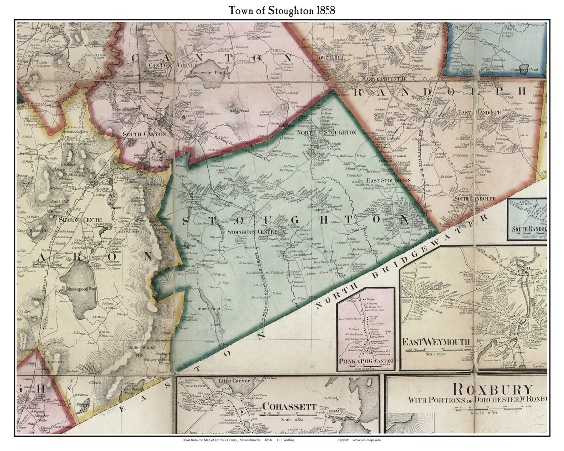 Stoughton Massachusetts 1858 Old Town Map With Homeowner - Etsy