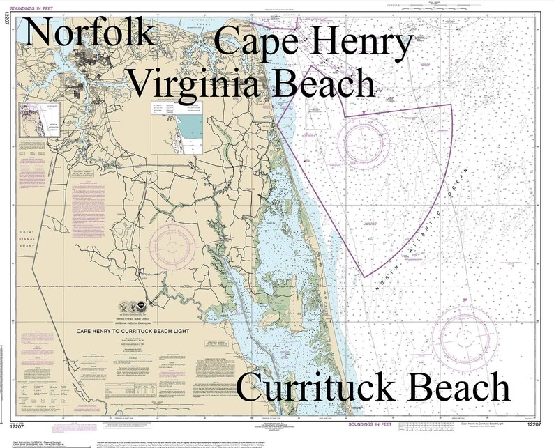Cape Henry to Currituck Beach Light-2014 Nautical Map Reprint - Etsy