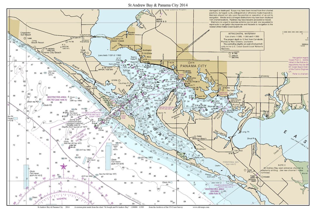St Andrew Bay and Panama City 2014 - Nautical Map Florida - Custom ...