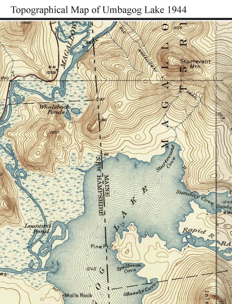 Umbagog Lake 1944 Old Topographic Map USGS Custom Composite - Etsy