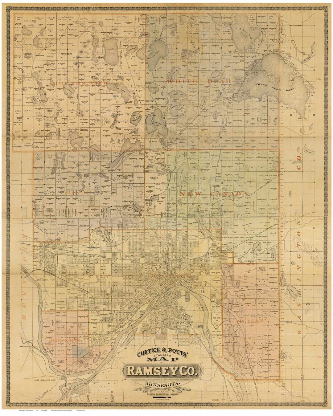 Ramsey County Minnesota 1885 - Old Wall Map Reprint With Homeowner ...