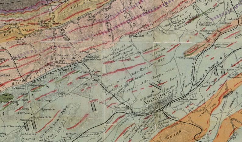 Washington County Virginia 1890 Old Wall Map Homeowners Names - Etsy