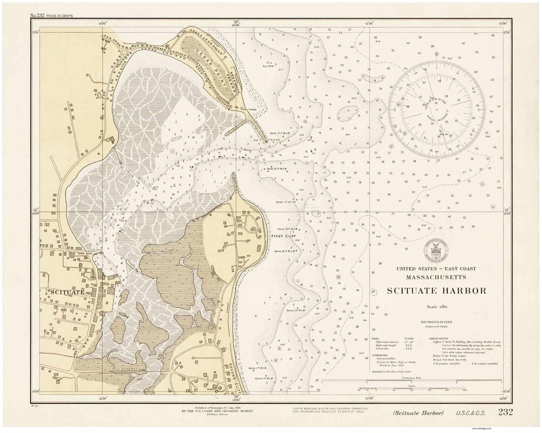 Scituate Harbor - 1931 Old Nautical Map - Massachusetts Harbors 232 ...