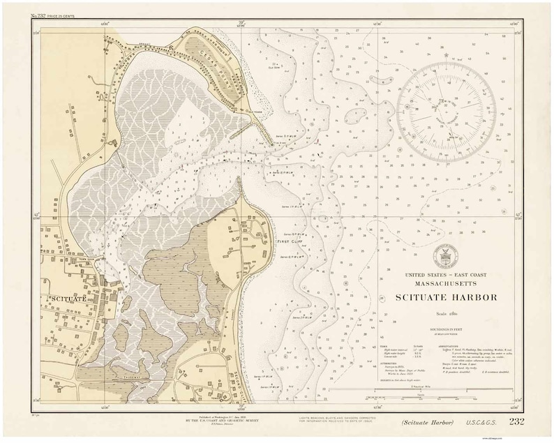 Scituate Harbor - 1931 Old Nautical Map - Massachusetts Harbors 232 ...