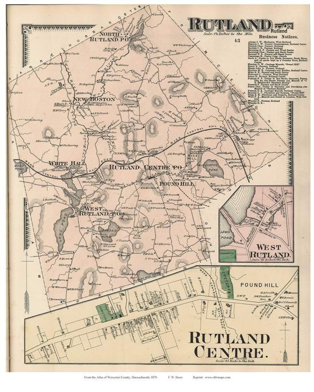 Rutland 1870 West Rutland Old Town Map With Homeowner Names - Etsy