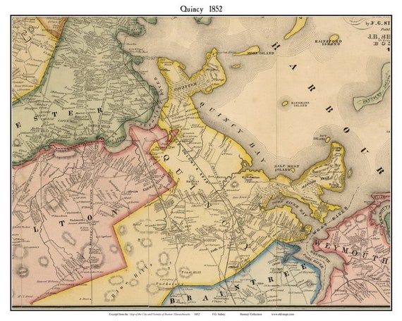 Quincy 1852 Old Town Map With Homeowner Names Massachusetts - Etsy