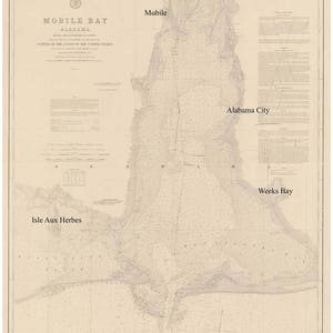 Mobile Bay - 1877 Nautical Old Map Reprint - Alabama - 80000 AC Chart ...
