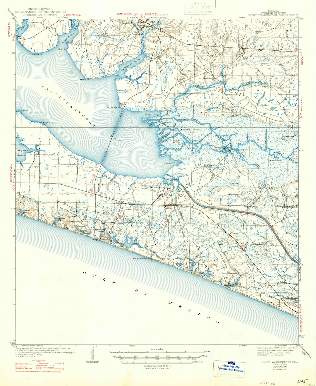 Point Washington 1939 (1947) Old Topo Map - Seagrove Beach - Grayton ...