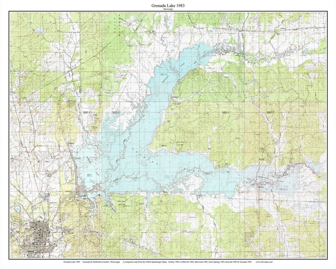 Grenada Lake 1983 Old Topographic Map USGS Custom Composite 7x7 Reprint ...