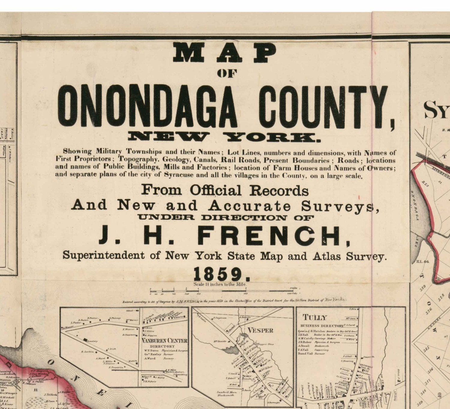 Onondaga County New York 1859 - Old Wall Map Reprint With Homeowner ...