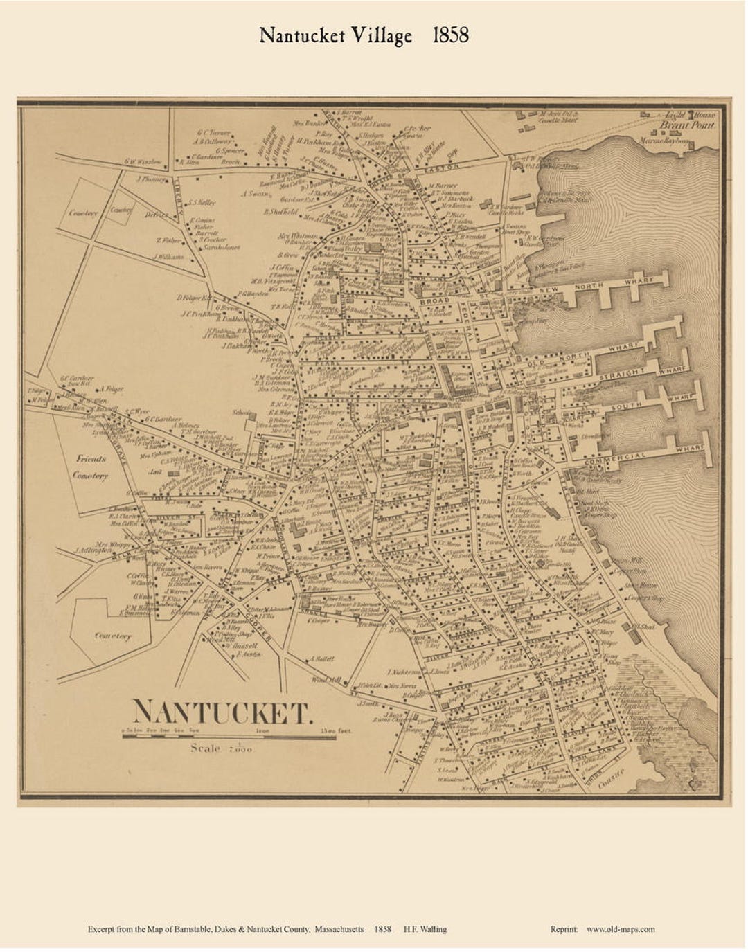 Nantucket Village 1858 Map by Walling - Etsy