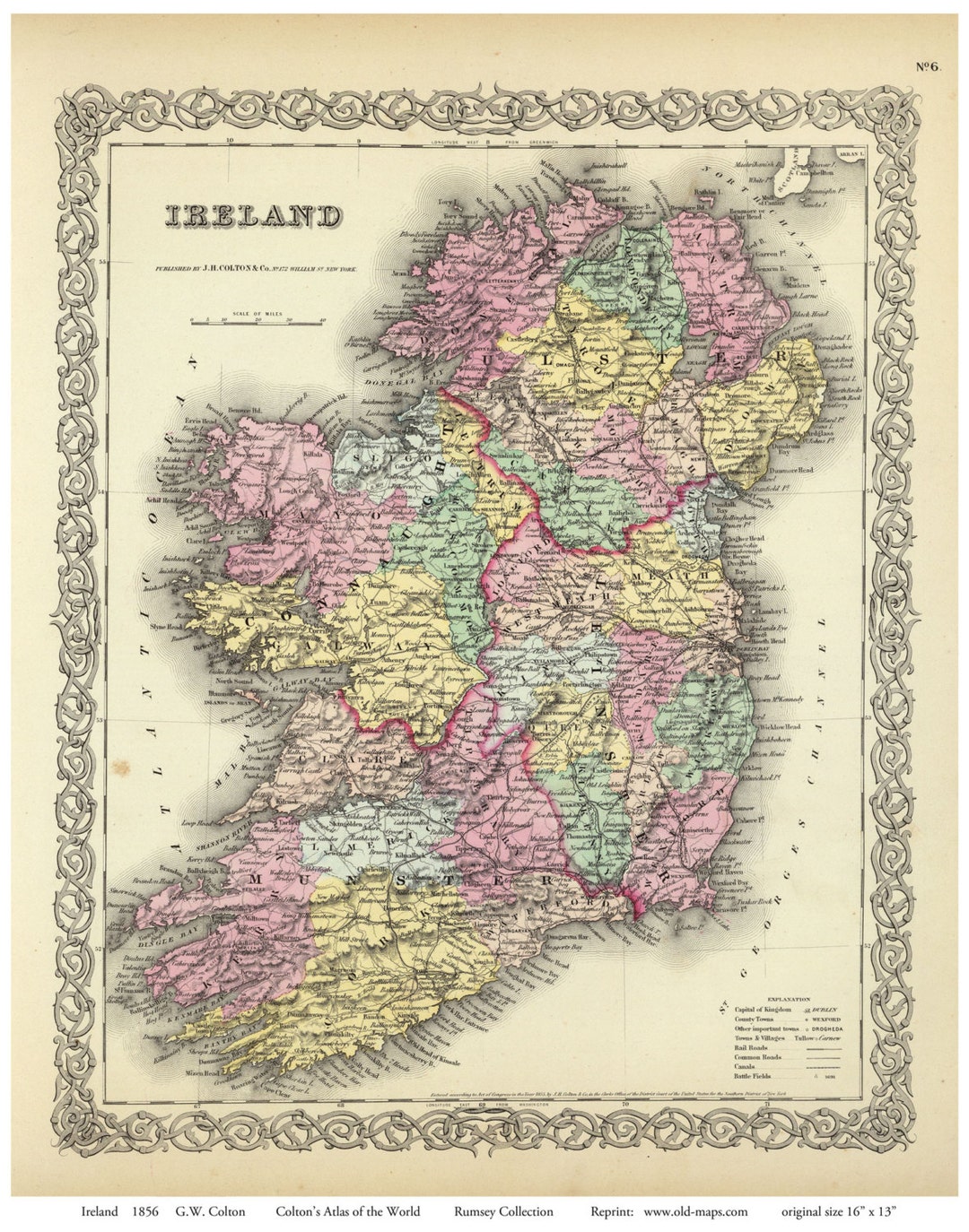 Ireland 1856 Map by Colton - Old Map Reprint - Etsy