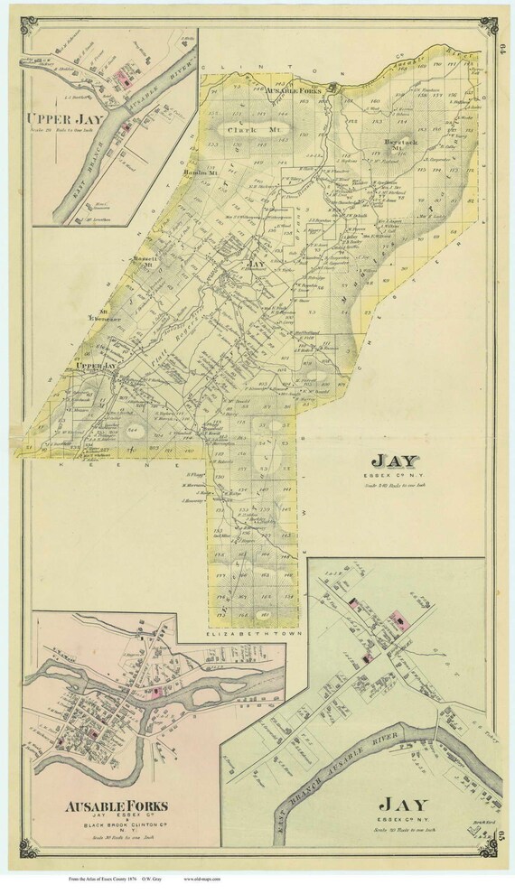 Jay New York 1876 Map Reprint Essex Co NY Atlas | Etsy