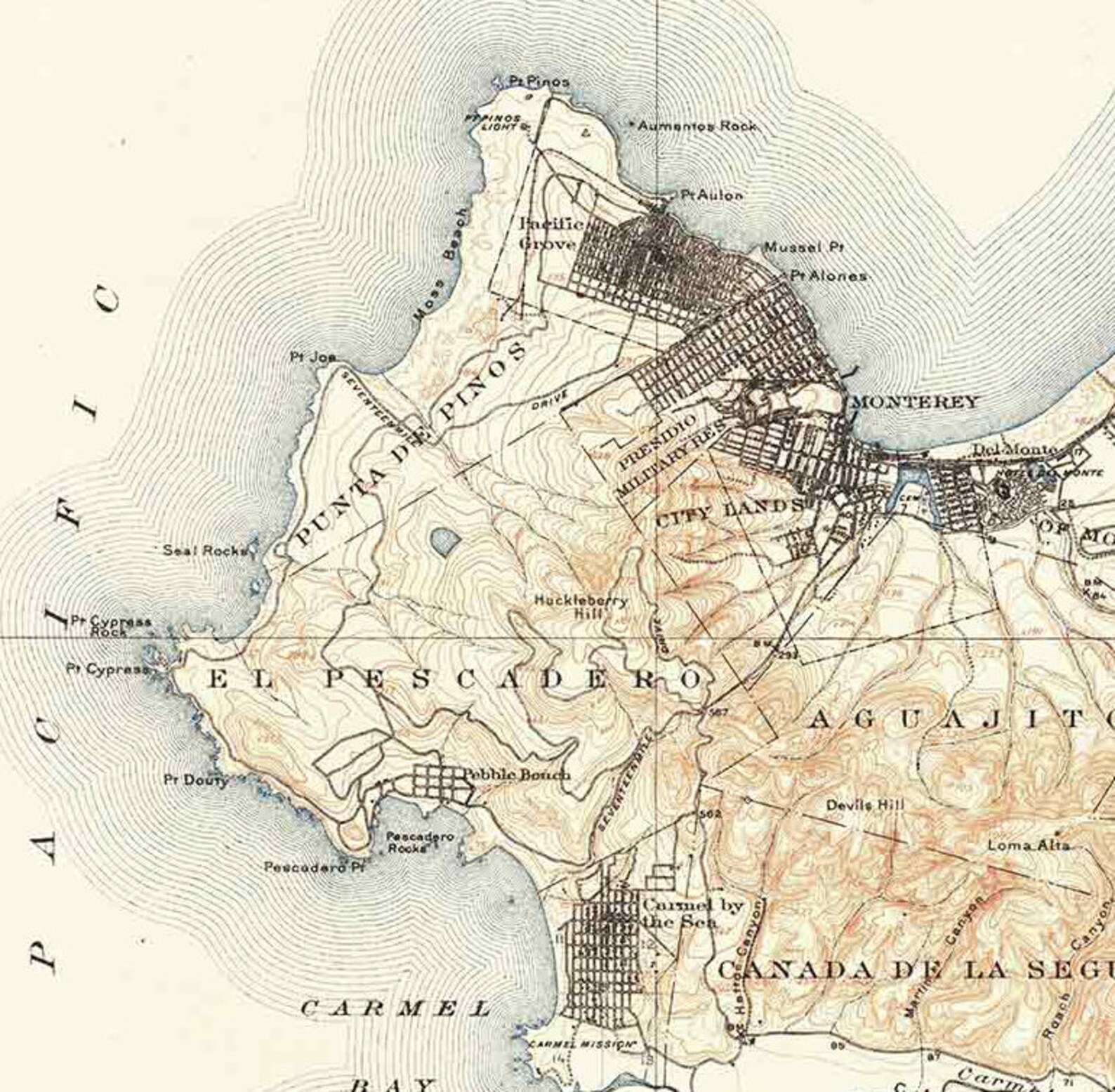 Monterey Bay Ca1913 Custom USGS Old Topo Map Monterey - Etsy