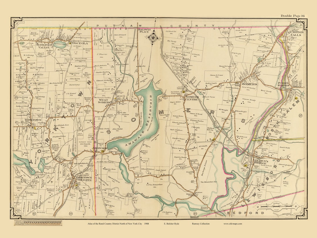 Yorktown, Somers CT (part Of) 1908 - Old Map Homeowner Names Reprint ...