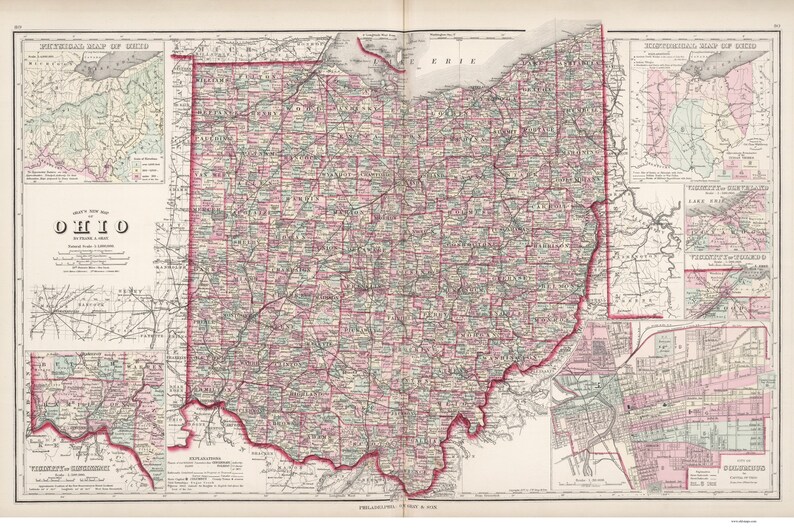 Ohio 1878 Old Map - O.W. Gray State Map USA Atlas - Etsy