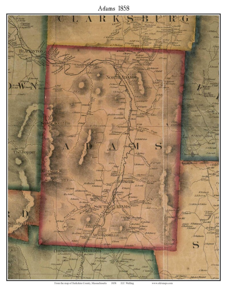 Adams 1858 Old Town Map With Homeowner Names Massachusetts - Reprint ...
