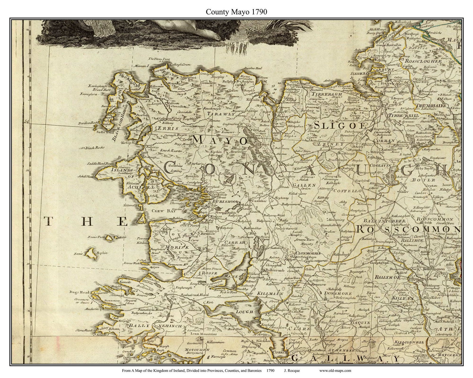 County Mayo - Ireland - From 1790 Roque Map - Clan Names - Old Map ...