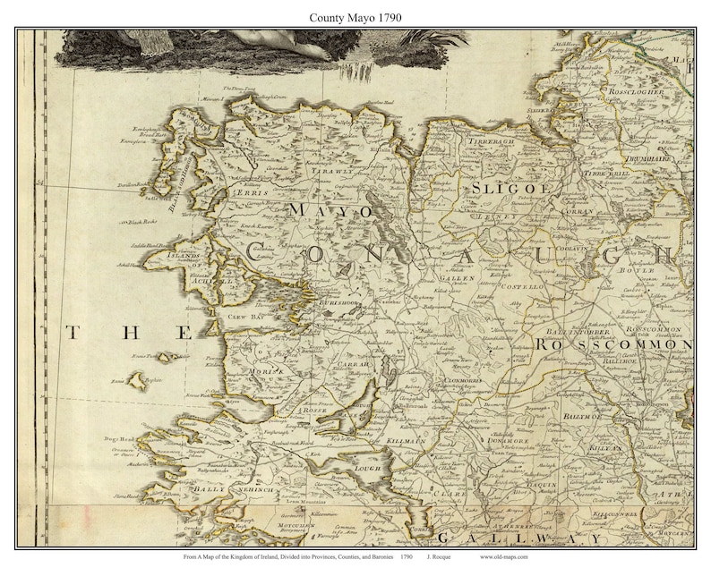 County Mayo Ireland From 1790 Roque Map Clan Names Old - Etsy