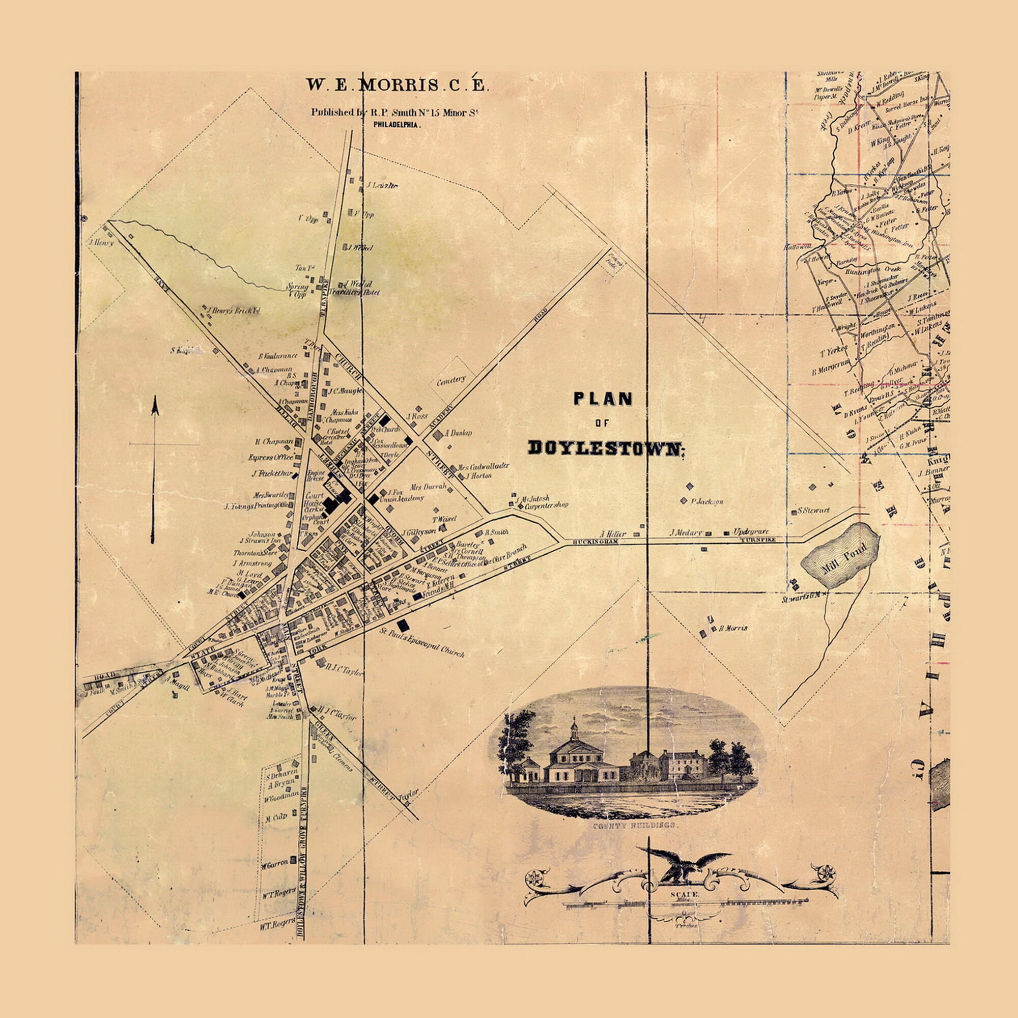 Doylestown Village 1850 Old Town Map With Homeowner Names - Etsy
